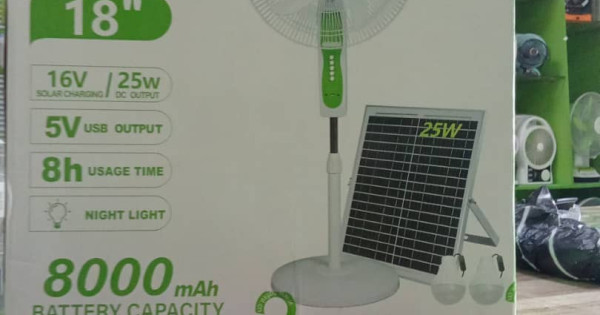 CAFINI NEW 18Inches Rechargeable Solar Fan,DC Bulbs+Solar Panel
